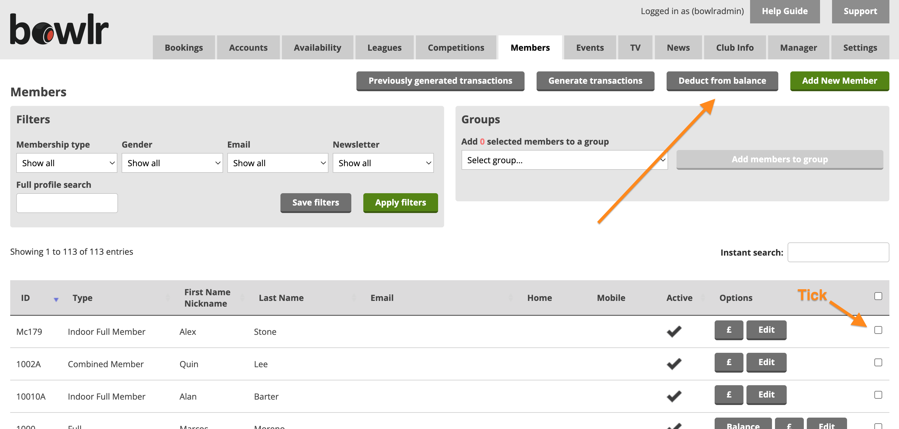 Deduct from balance – Bowlr
