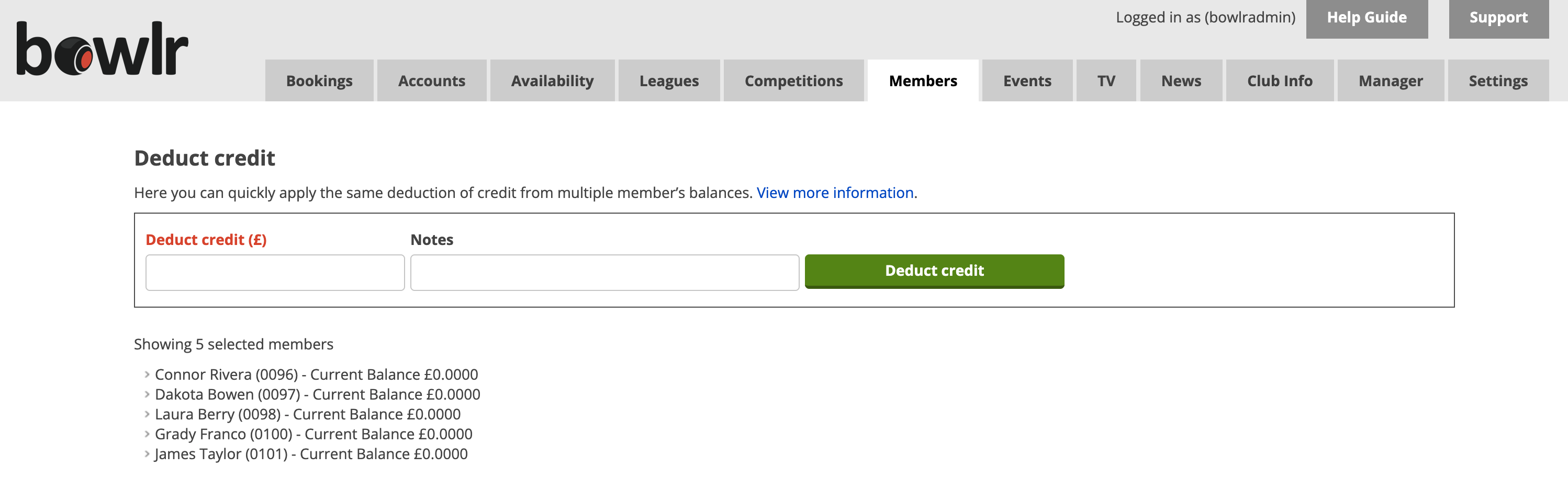 Deduct from balance – Bowlr